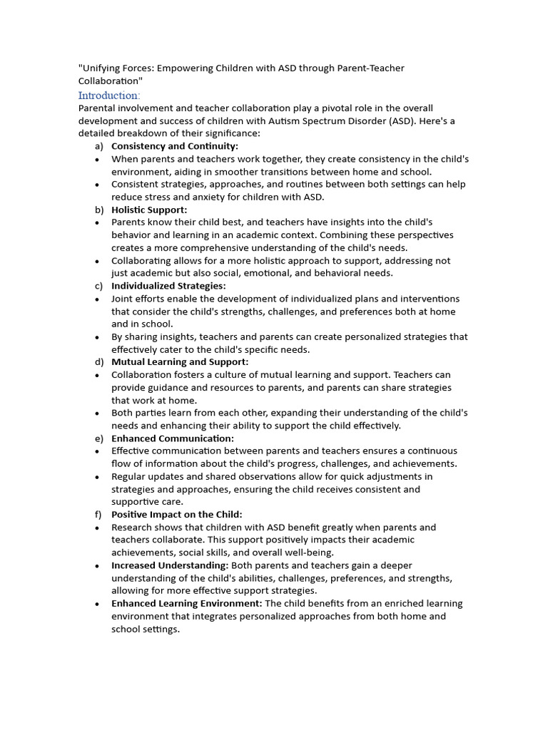 Empowering Children With ASD Through Parent-Teacher Collaboration | PDF ...