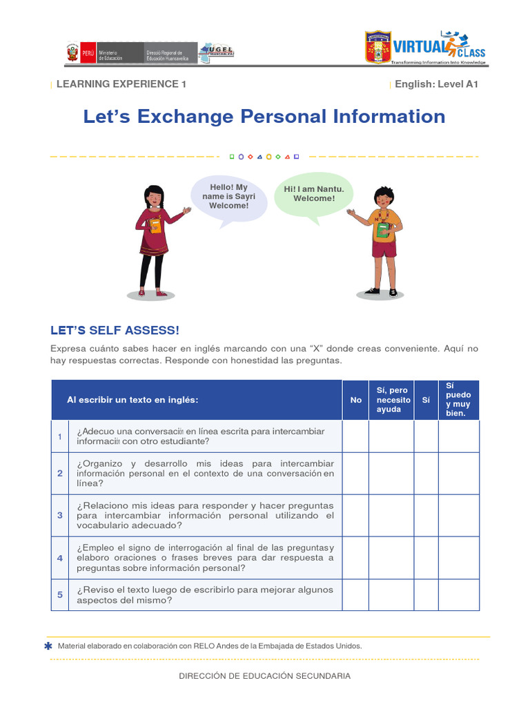 LET´S CHANGE PERSONAL INFORMATION ACTIVITY 1 - A1 | PDF