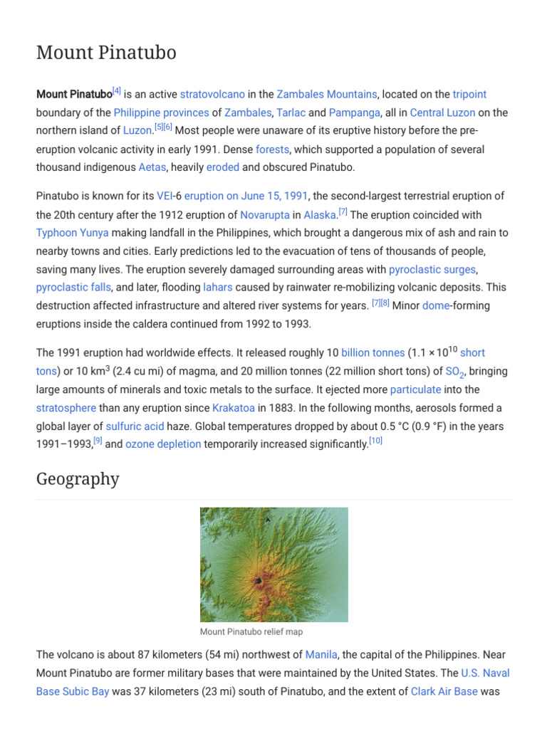 Mount Pinatubo: Location and History | PDF | Volcano | Earth Sciences