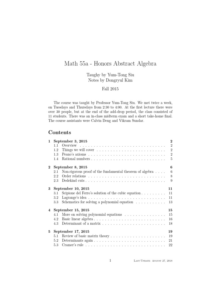 Notes Math55a 240803 144457 | PDF | Equations | Determinant