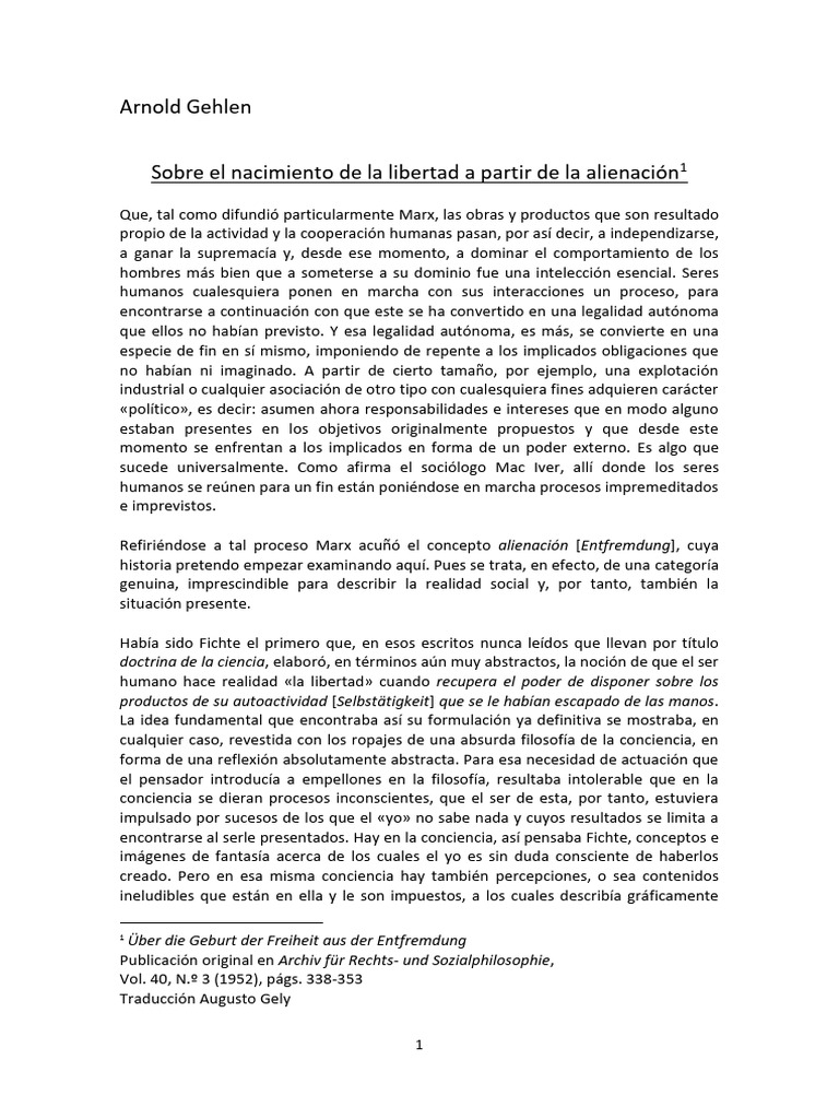 Alienación y Libertad según Gehlen | PDF | Georg Wilhelm Friedrich ...