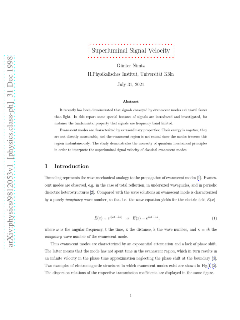 Superluminal Signal Velocity in Evanescent Modes | PDF | Waves ...