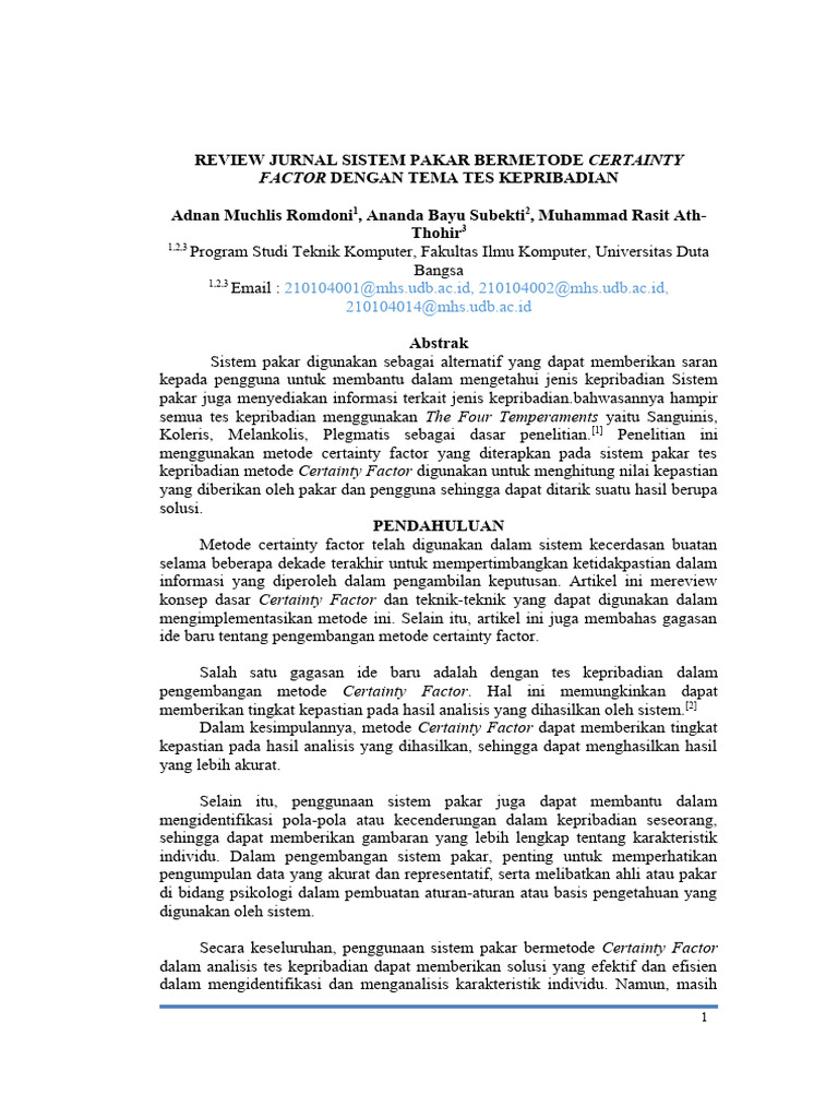 Review Jurnal AI Certainty Factor | PDF