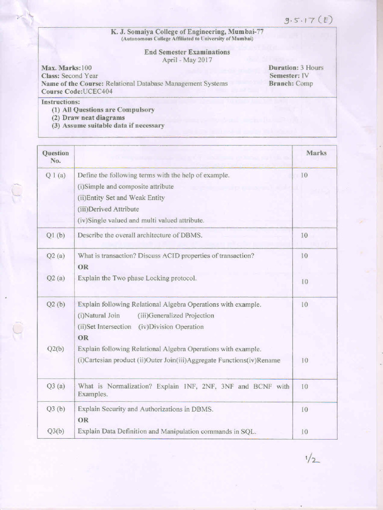 UCEC404 Relational Database Management Systems | PDF