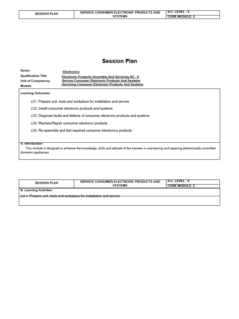 Session Plan COC 2 EPAS | PDF | Electronic Engineering | Manufactured Goods