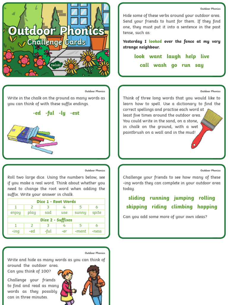 T L 526633 Phase 6 Outdoor Phonics Challenge Cards English Ver 1 | PDF ...