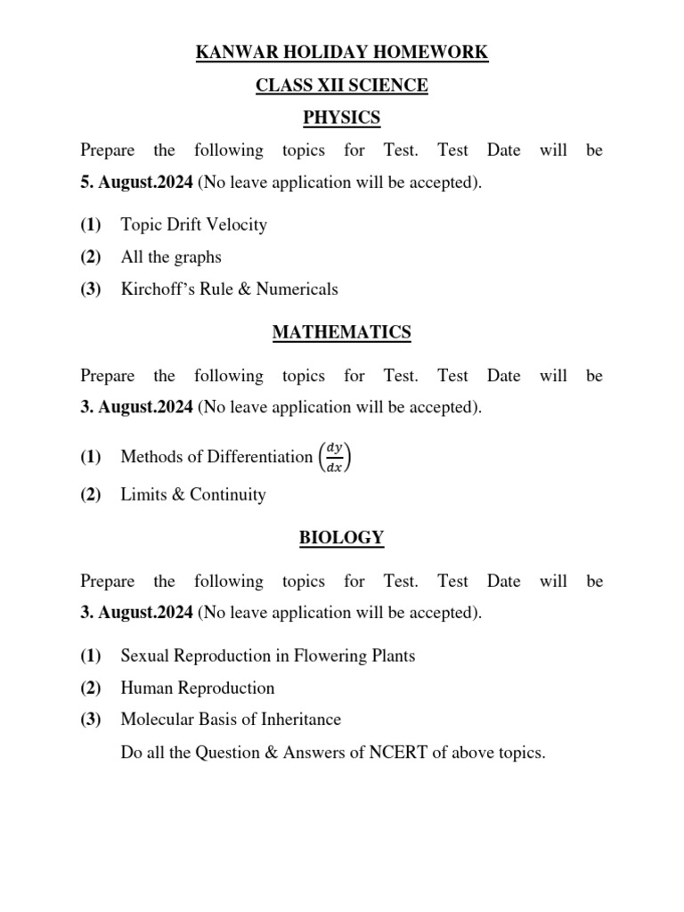 Class XII Holiday Homework Topics | PDF | Technology & Engineering
