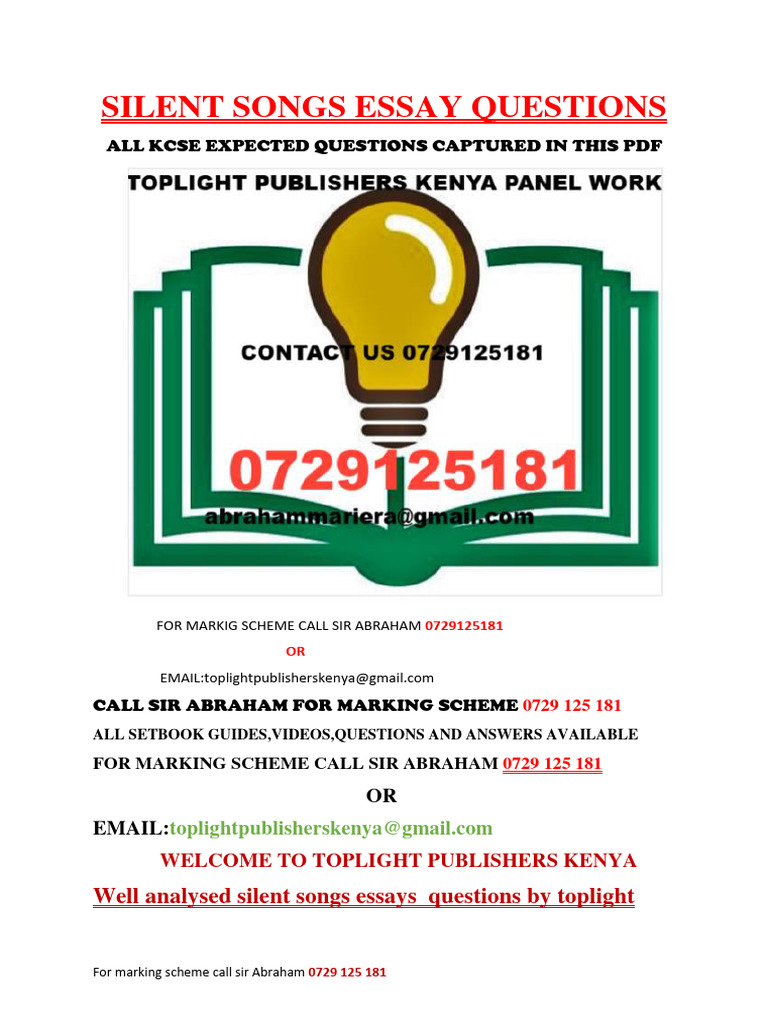 65 Silent Songs Essay Questions | PDF