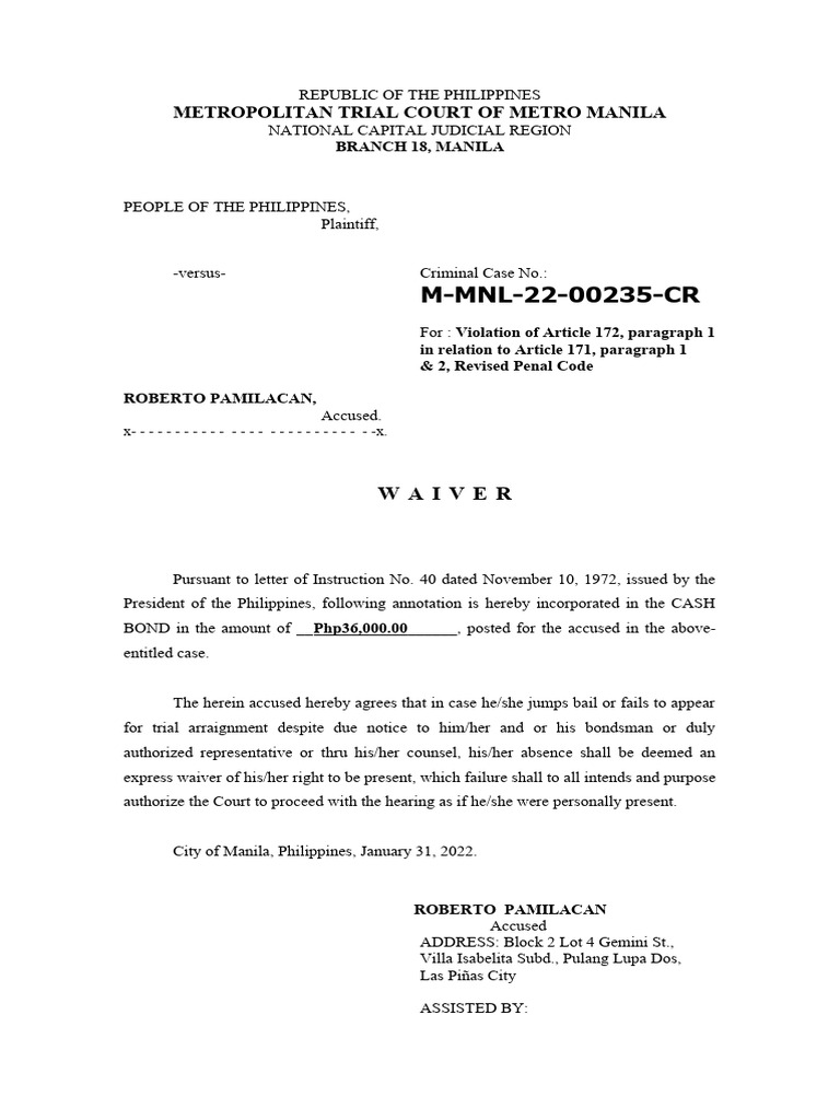 Waiver of Rights in Criminal Case | PDF