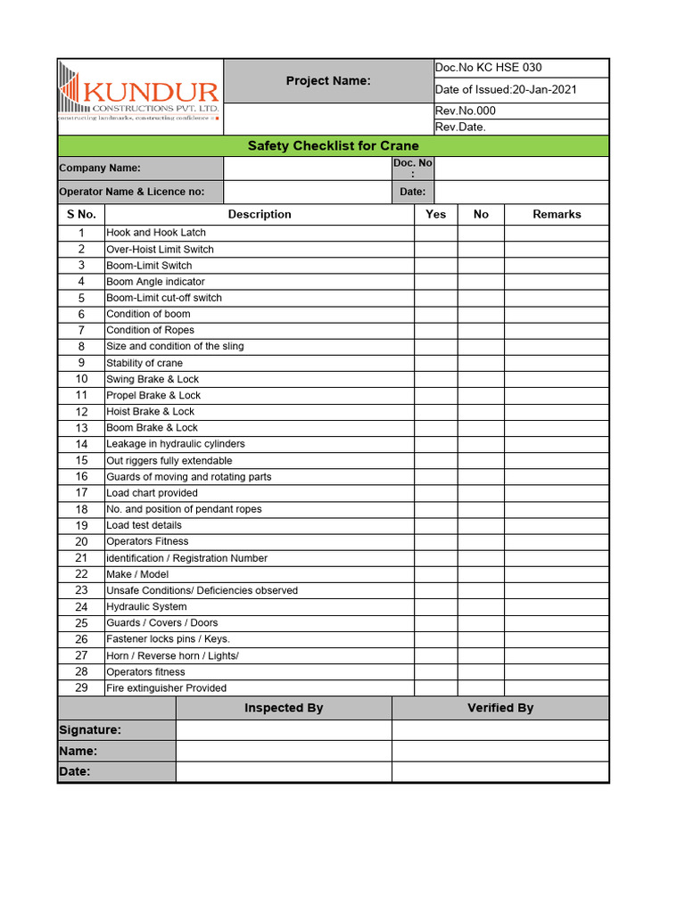 Crane Checklist | PDF