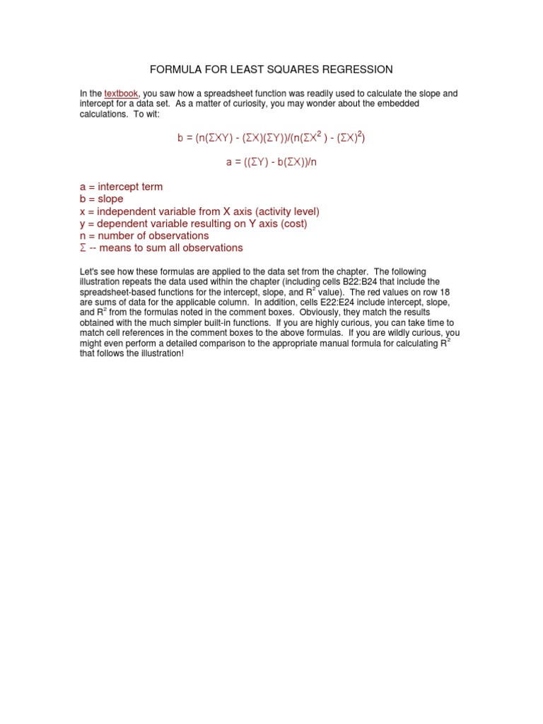 Least Squares Regression Formula Guide | PDF