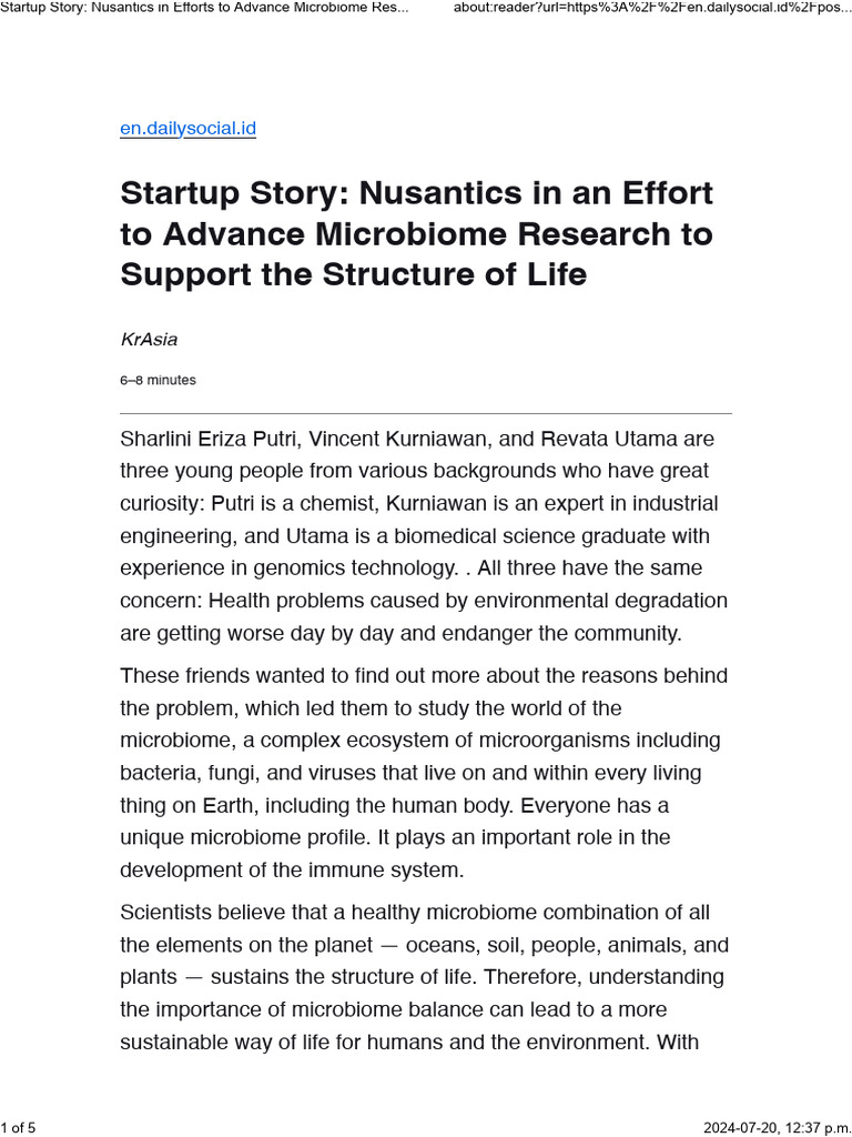 Startup Story - Nusantics in Efforts To Advance Microbiome Research To Support The Structure of ...