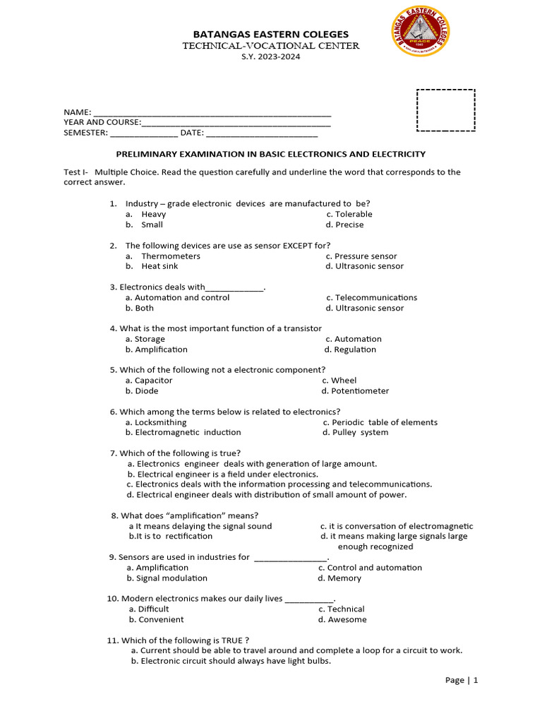 BEC EXAM Basic Electronics | PDF | Electronics | Electric Current