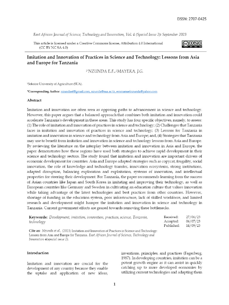 Nzunda and Mayeka 2023 Imitation and Innovation of Practices in Science ...