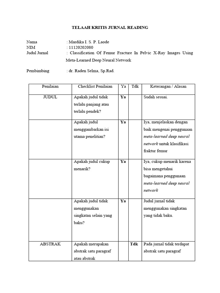 Telaah Kritis Jurnal Itn | PDF