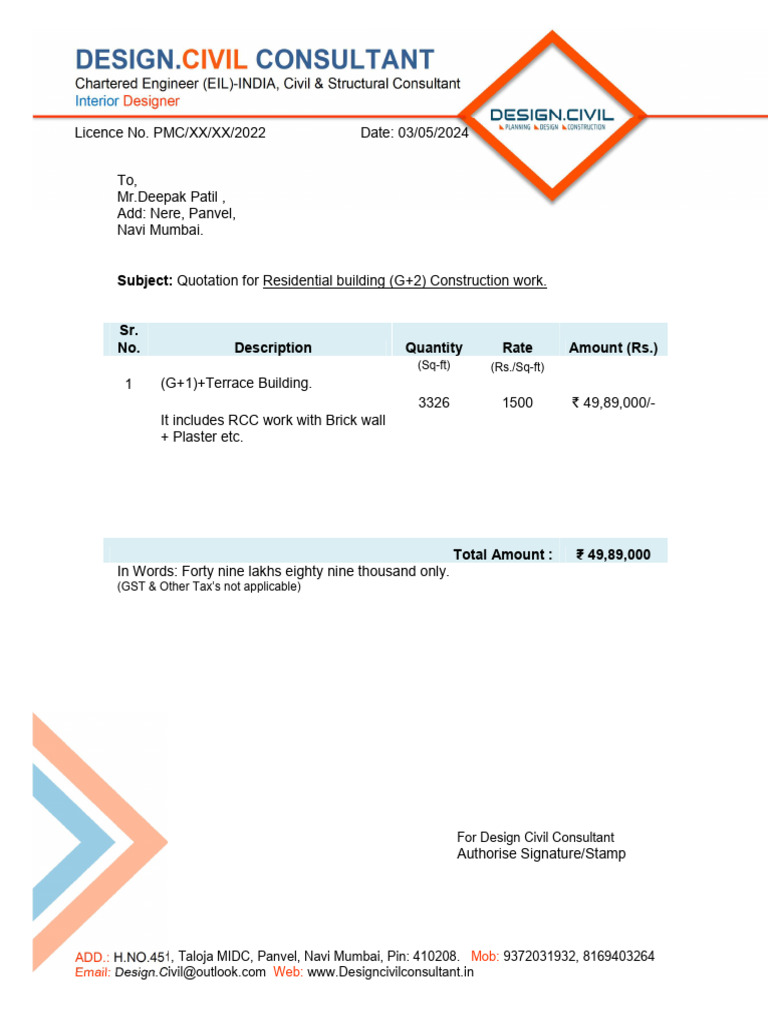 2BHK_DEEPAK PATIL(NERE) Quotation-Civil Work_03052024 | PDF | Architectural Design | Architecture