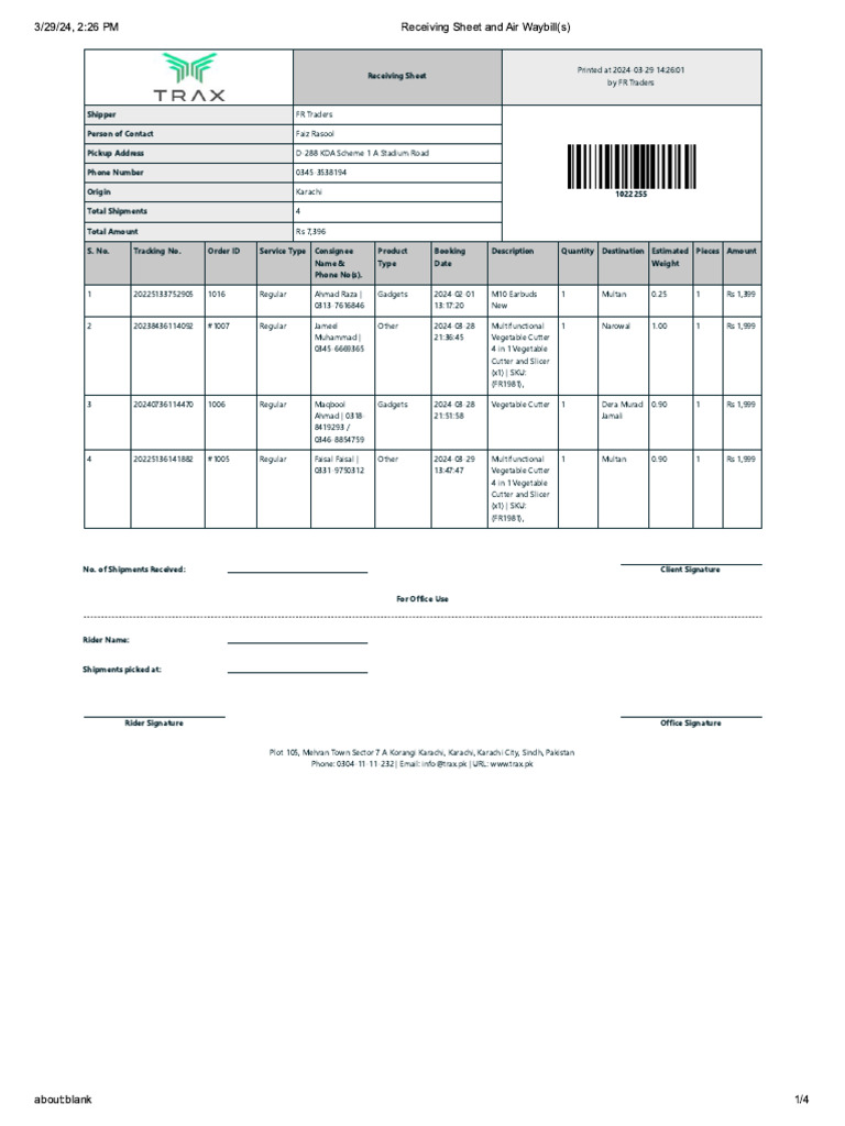 Receiving Sheet and Air Waybill(s) | PDF