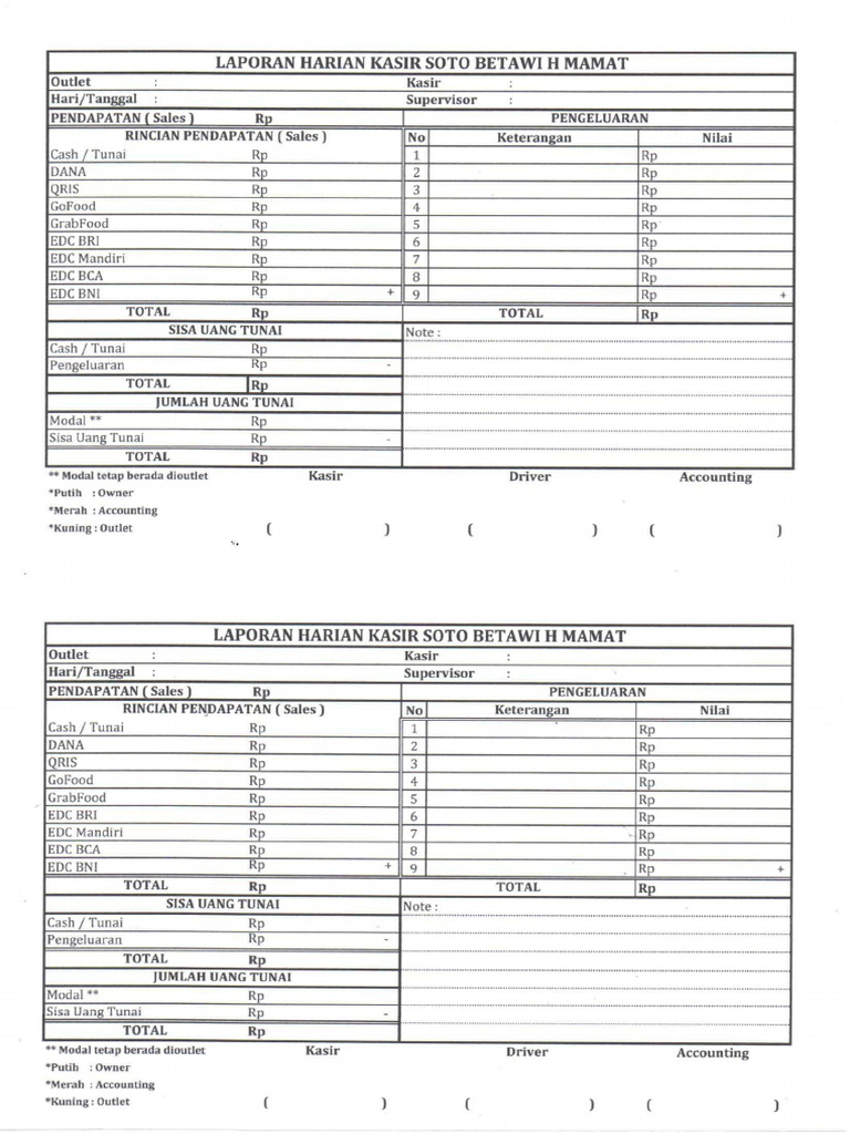 Form Laporan Kasir - 012 | PDF