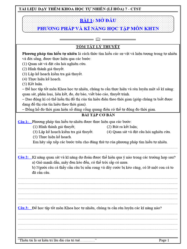 TL Day Them KHTN (Li Hoa) 7 - CTST | PDF