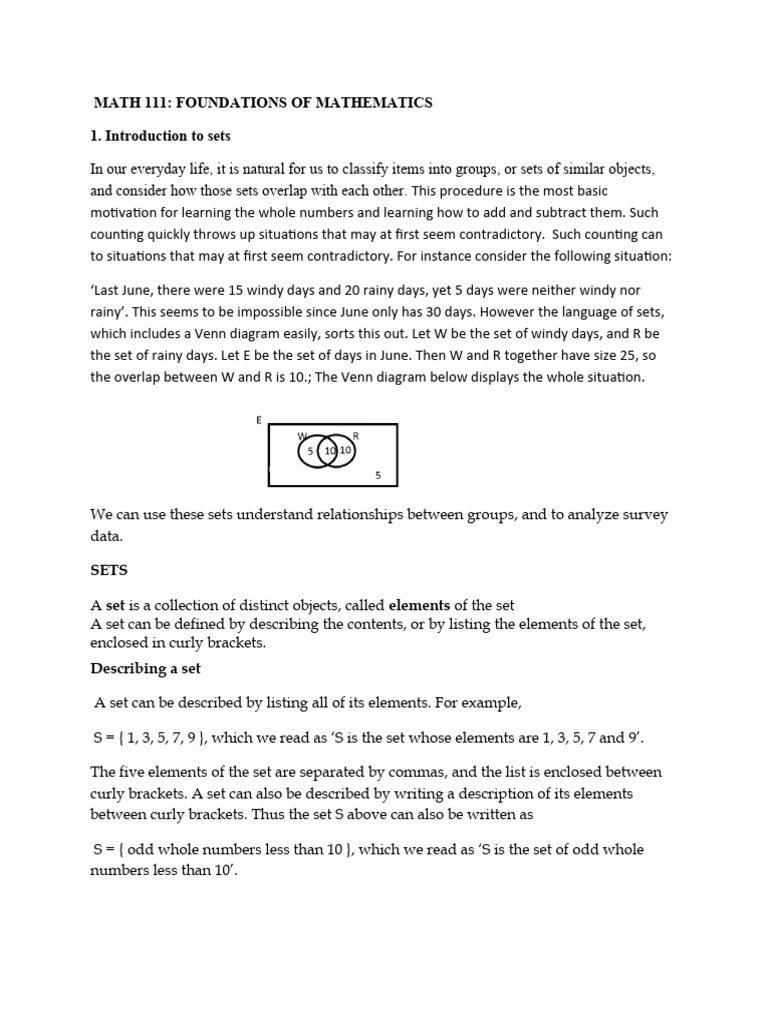 .MATH 111 Online Notes - 1695125106000 | PDF | Set (Mathematics) | Numbers