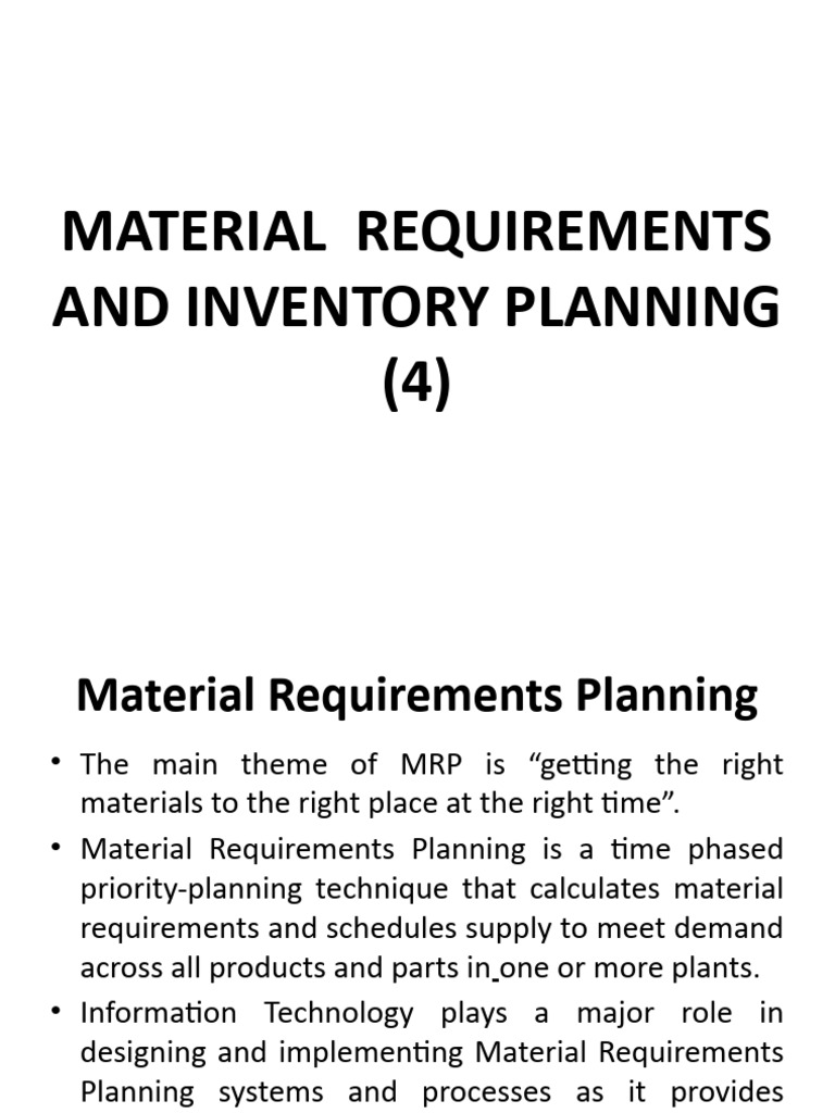 Material Requirements Planning Overview | PDF | Enterprise Resource ...