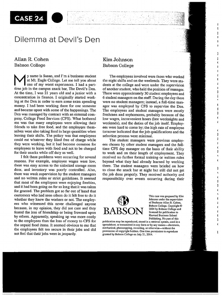 Case - Dilemma at Devils Den | PDF