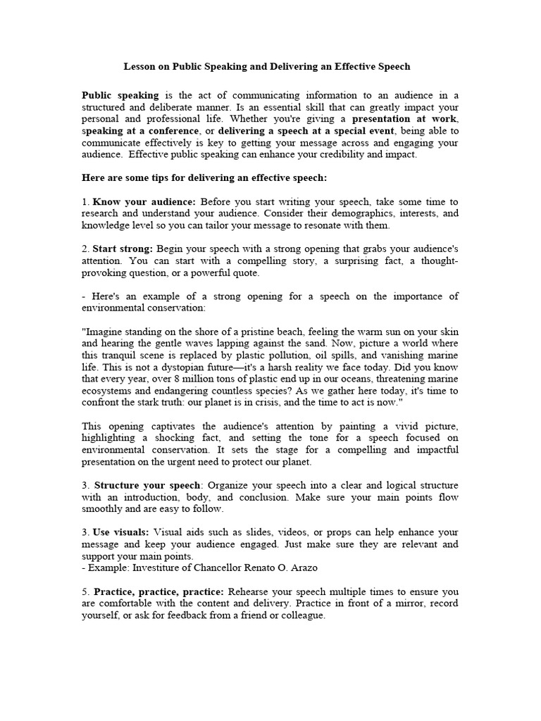 Lesson On Public Speaking and Delivering An Effect | PDF | Body ...