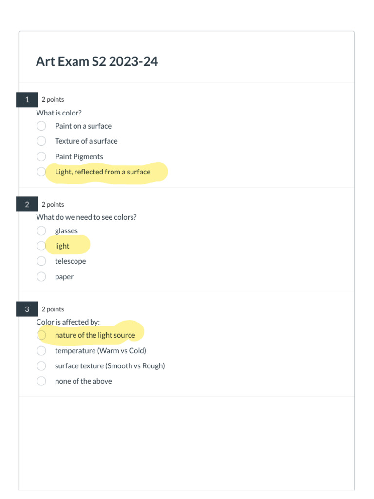 Art+Exam+S2+2023 24+blank | PDF | Color | Hue