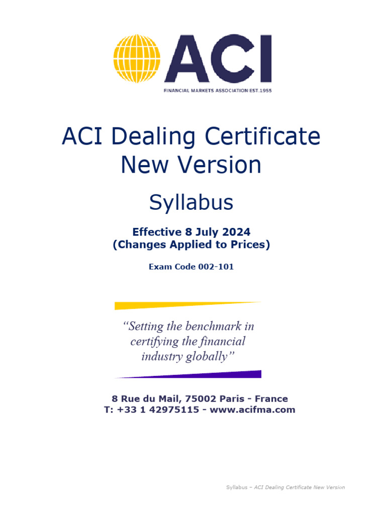 ACI Dealing Certificate New Version Syllabus 8 Jul 2024 - Final | PDF | Option (Finance ...