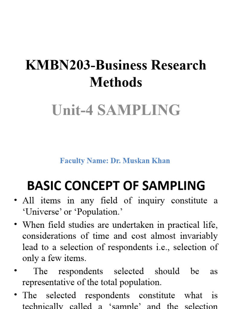 KMBN 203 - BRM - Unit-4 | PDF | Sampling (Statistics) | Sample Size Determination