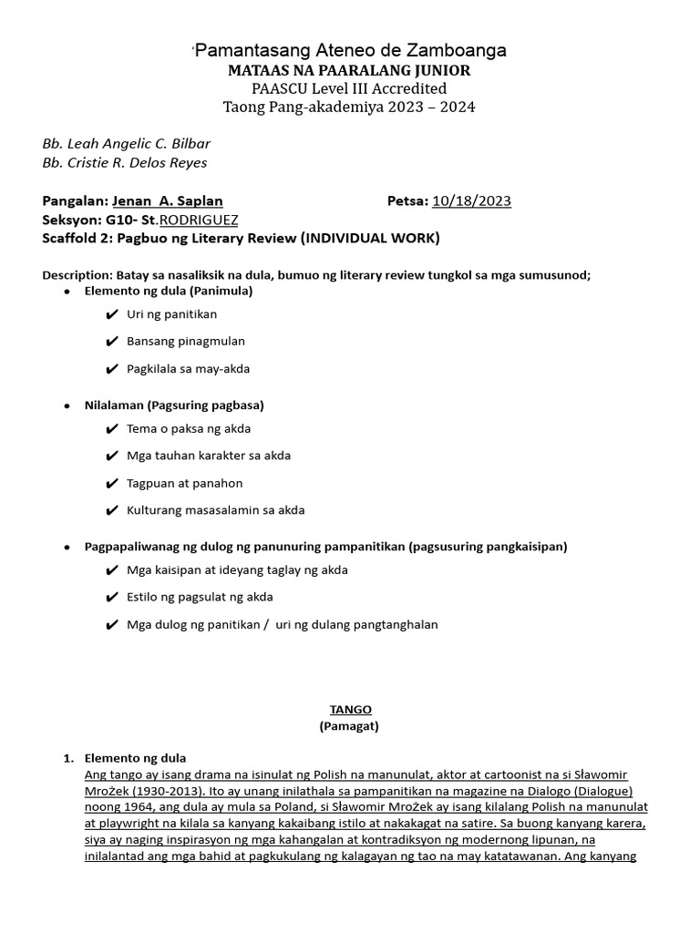 JENAN A SAPLAN - Scaffold 2 Worksheet (2nd Quarter) | PDF