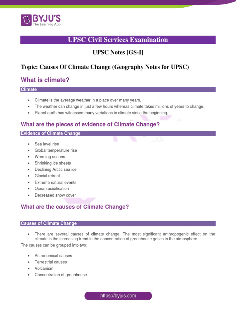 Causes of Climate Change Geography Notes For UPSC | PDF | Greenhouse ...