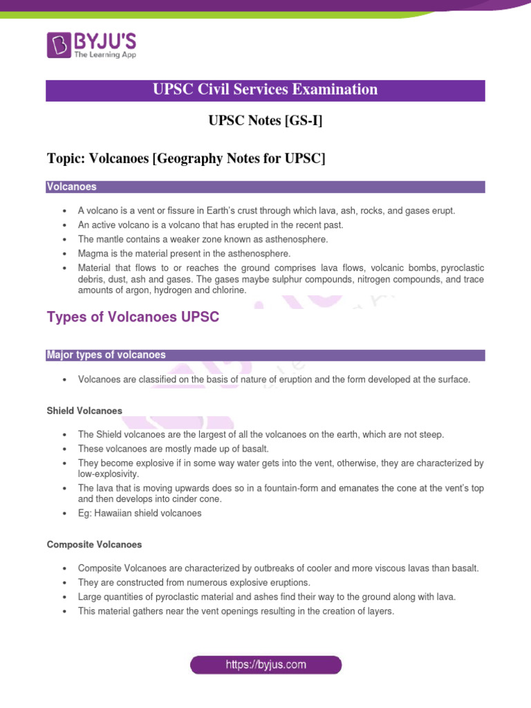 Volcanoes Geography Notes For UPSC | PDF | Volcano | Lava