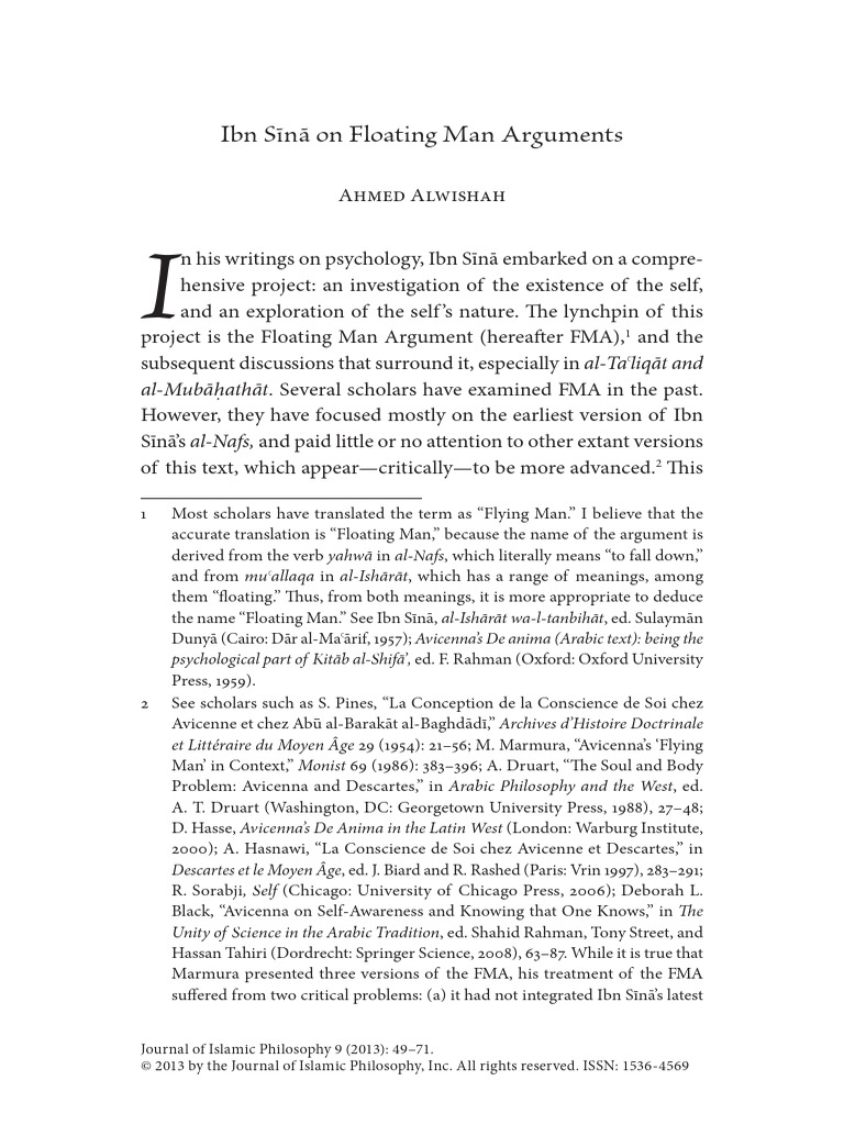 Ibn Sīnā's Floating Man Argument | PDF | Philosophy Of Self | Nous