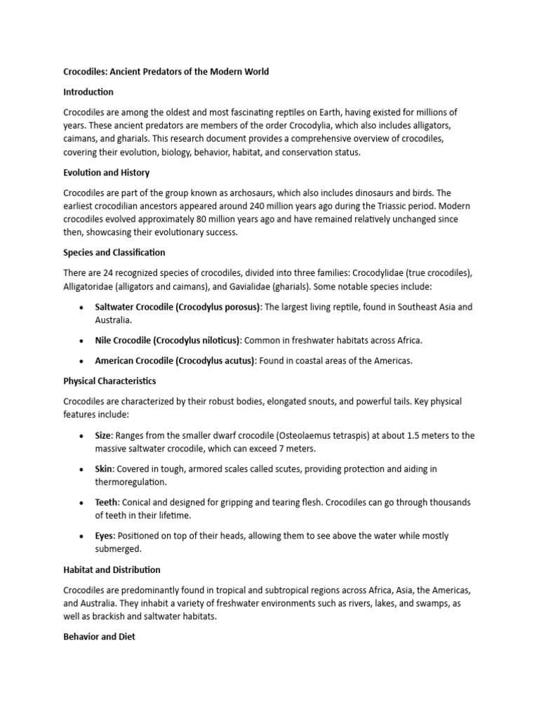 Crocodiles Ancient Predators of The Modern World | PDF | Crocodile | Predation