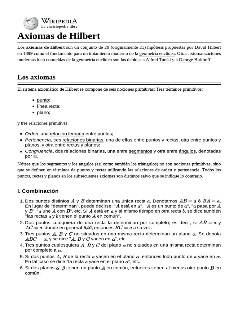 Axiomas de Hilbert | PDF | Triángulo | Geometría