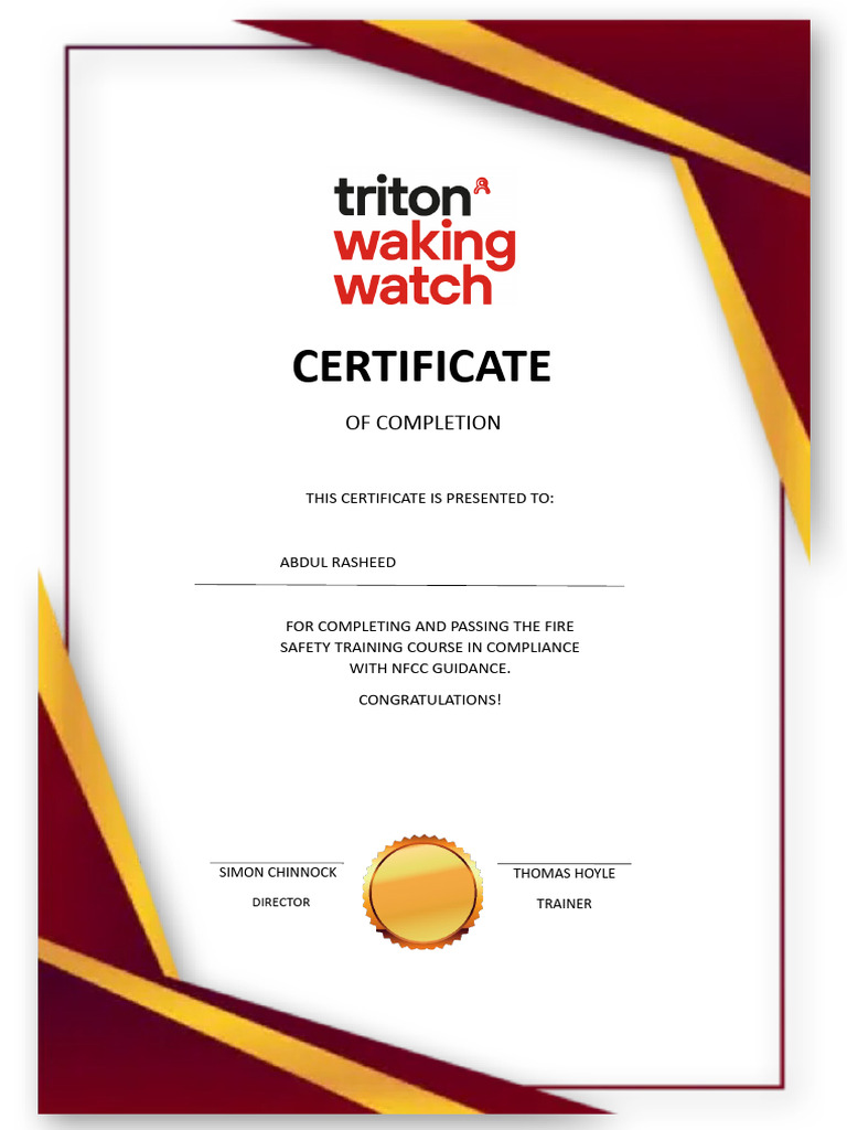Fire Safety Training Completion Certificate | PDF | Computers ...