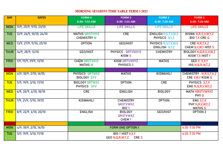 Term 3 2023 Morning Timetable | PDF | Physical Sciences