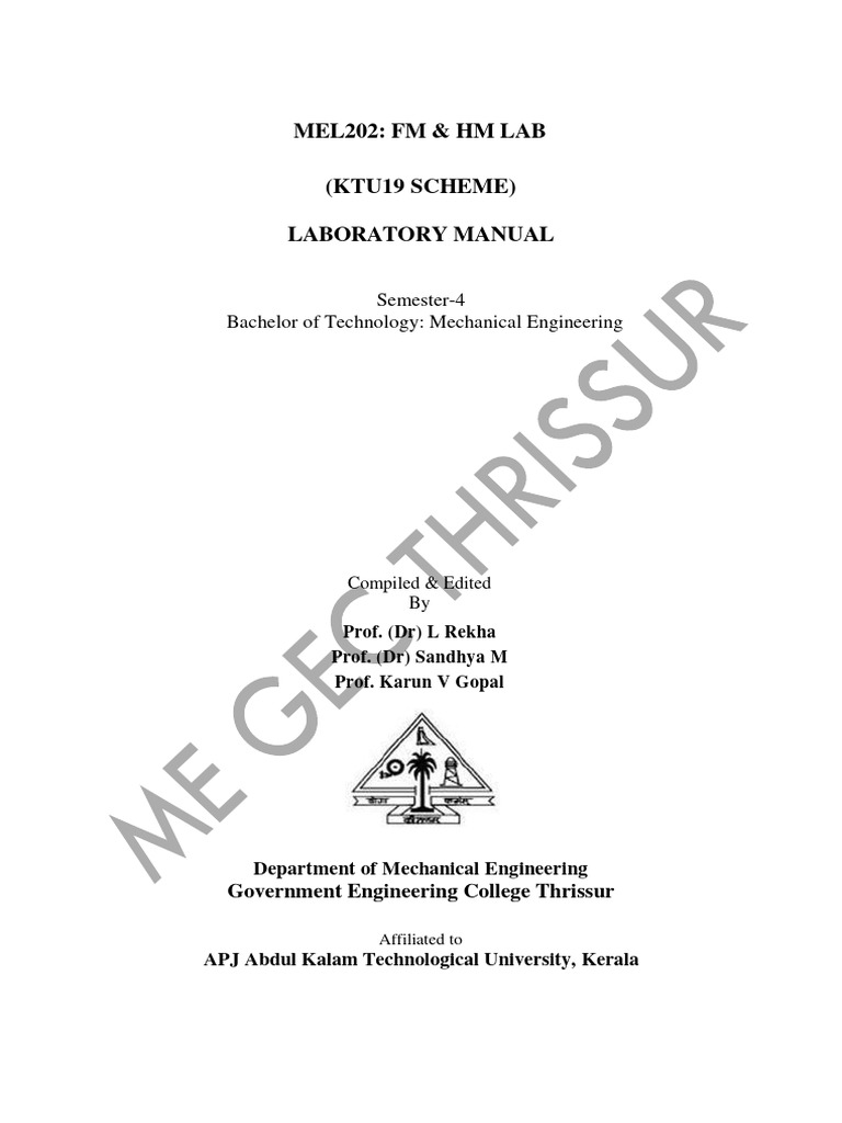 Mel 202 - FM Lab Manual - Ktu2019 | PDF | Flow Measurement | Engineering