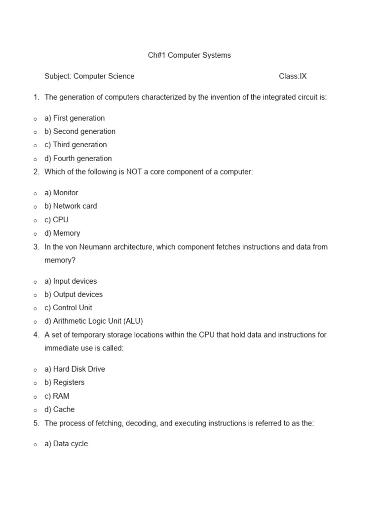 IX Comp Ch#1 MCQ Worksheet | PDF | Central Processing Unit | Computer Data Storage