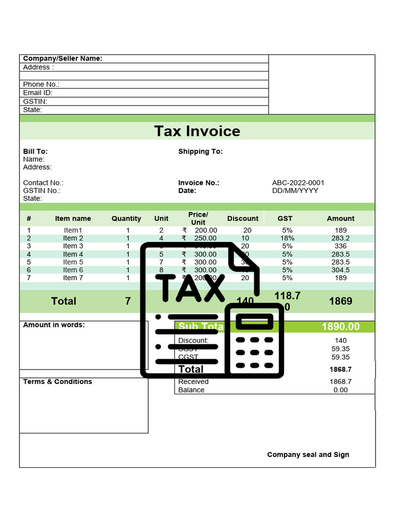 Detailed Tax Invoice Template | PDF