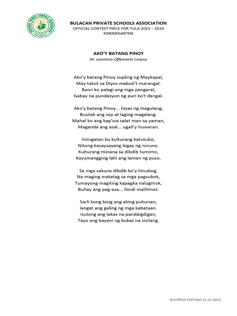 Official Contest Piece For Tula 2023 2024 | PDF