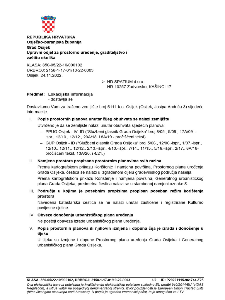 Lokacijska Informacija k.č.5111 K.o.osijek | PDF