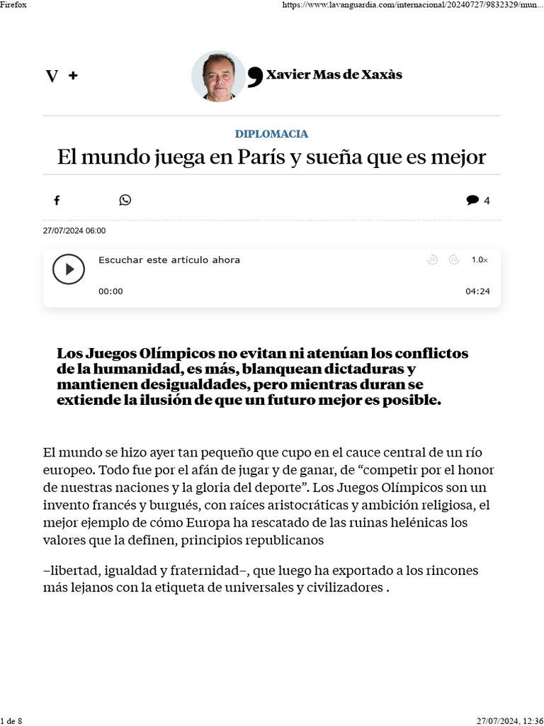 El Mundo Juega en París y Sueña Que Es Mejor, Por Xavier Mas de Xaxàs ...