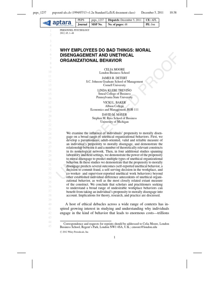 Why Employees Do Bad Things - Moore Et Al | PDF | Morality | Emotions