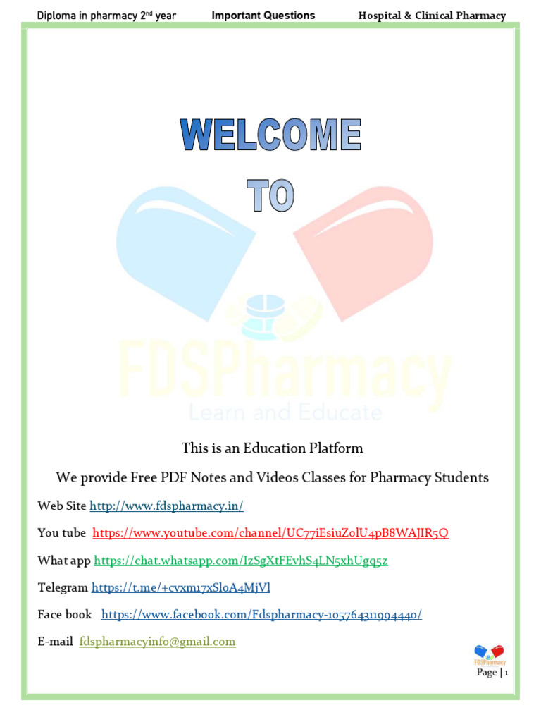 Hospital Clinical Pharmacy CH 1 IMP | PDF | Pharmacy | Pharmacist