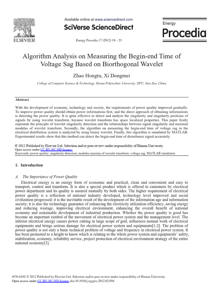 Voltage Sag Detection Using Wavelet Analysis | PDF | Wavelet | Complex ...