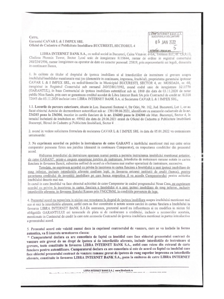 Acord LIBRA Vanzare Parcari SUCURSALA VOLUNTARI Valabil 30 Zile | PDF