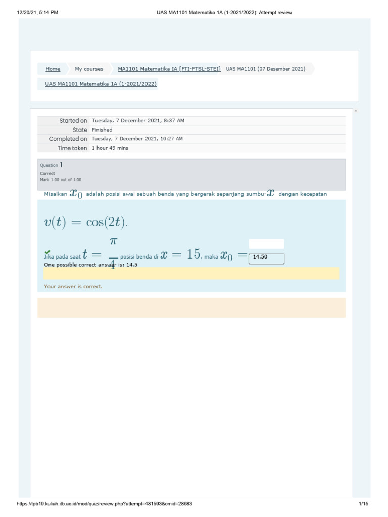 UAS MA1101 Matematika 1A 1 2021 - 2022 | PDF | Metode & Bahan Ajar