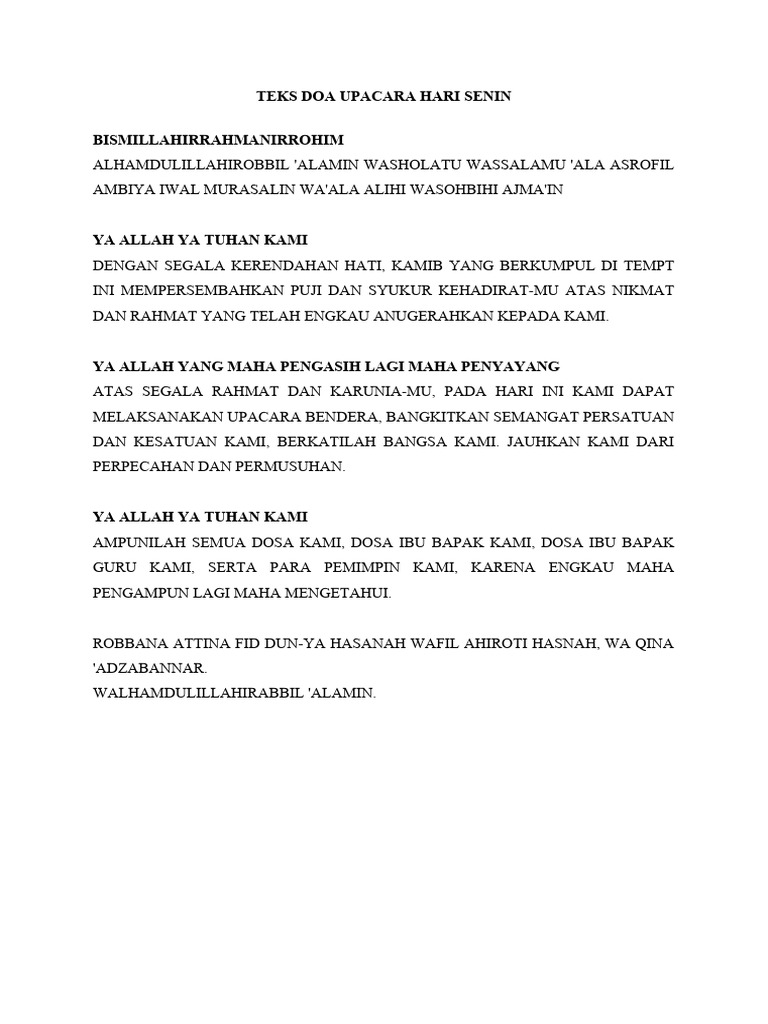 Teks Doa Upacara Hari Senin | PDF | Kajian Bahasa Asing